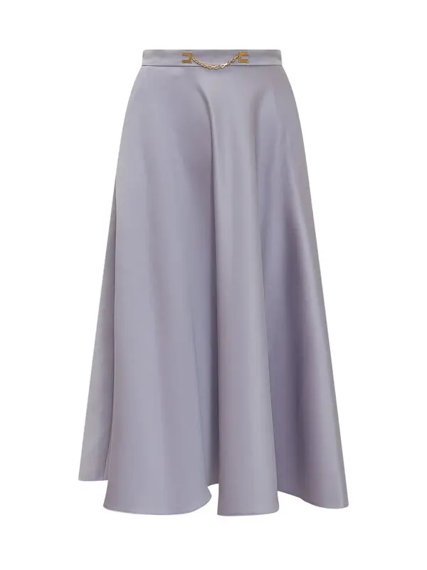 Elisabetta Franchi Midi Flared Skirt With Chain Detail - Lilla