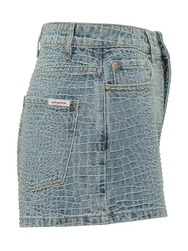 SELF-PORTRAIT Textured Mini Shorts - Blue