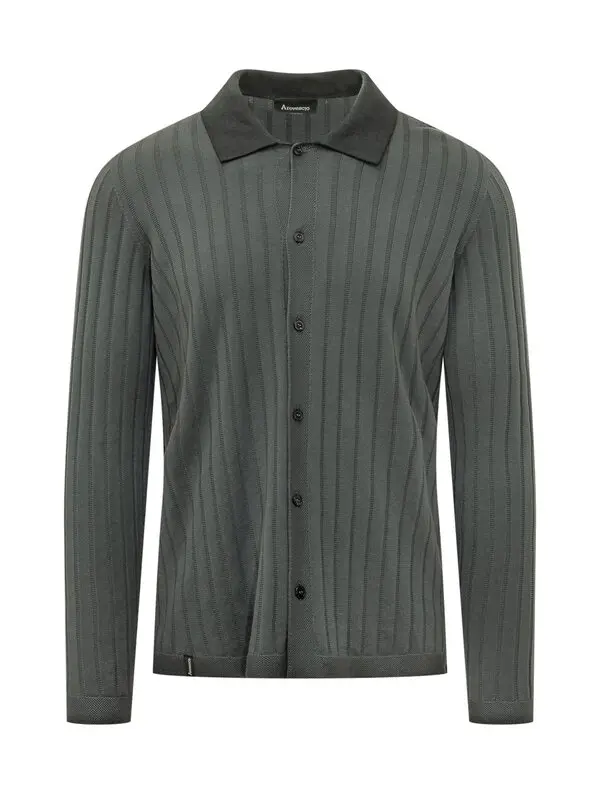 AROVESCIO Ribbed Knit Shirt With Collared Neck - Graphite