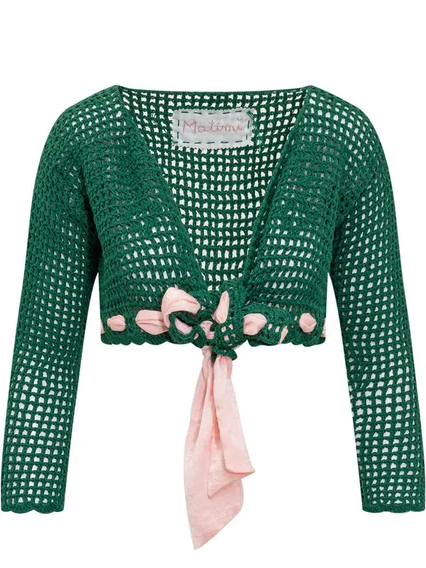 MATIMI' Matimi Cropped Crochet Knit Top With Front Tie Closure