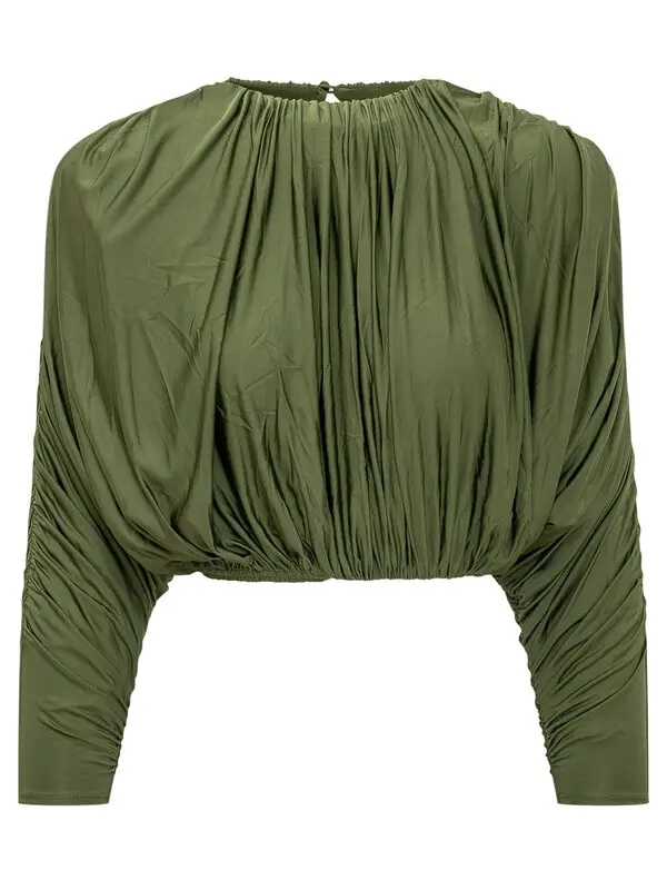 SELF-PORTRAIT Gathered T-shirt Top - Green