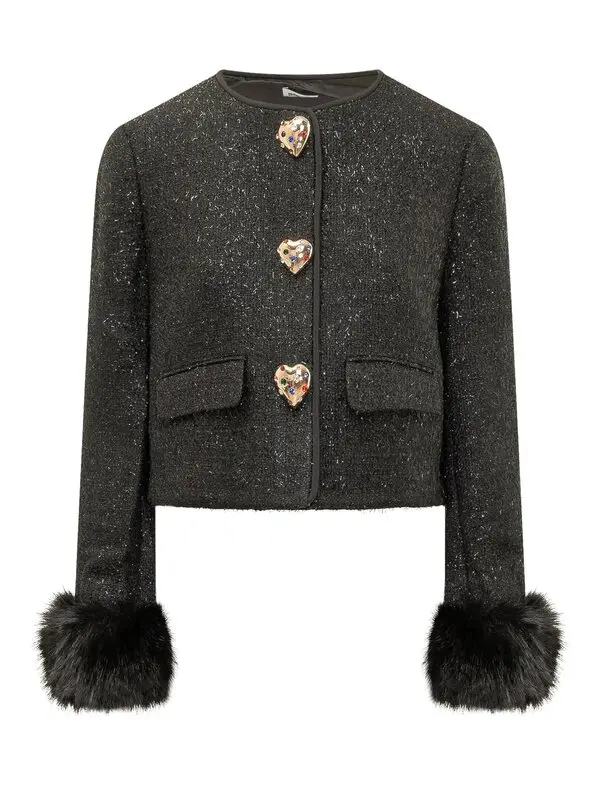 SELF-PORTRAIT Metallic Bouclé Loop Jacket - Black