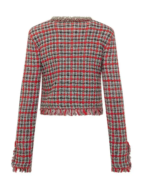SELF-PORTRAIT Check Frayed Detail Jacket