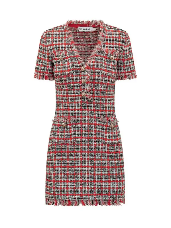 SELF-PORTRAIT Check Frayed Dress