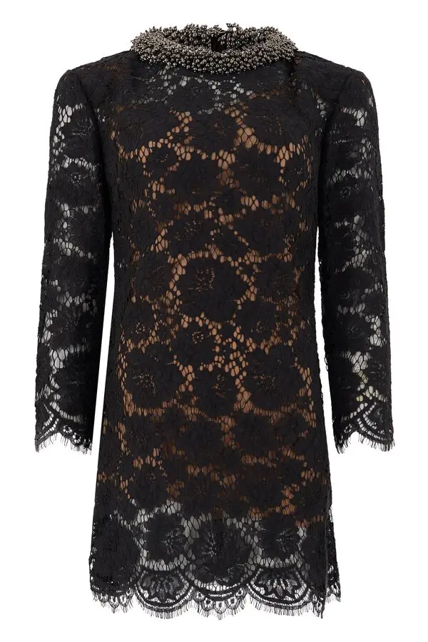SELF-PORTRAIT Lace Long Sleeve Mini Dress - Black