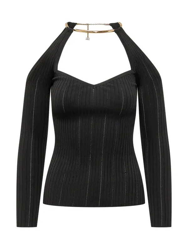 Elisabetta Franchi Chic Knit Tricot Sweater With Heart Neckline