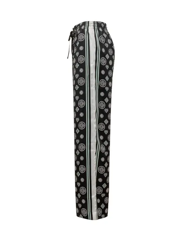 Casablanca Silk Paintntaloni Trousers With Monogram - Nero