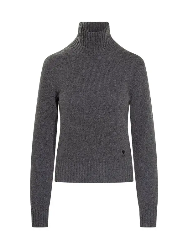 AMI Paris Cashmere & Wool Dolcevita Sweater - Anthracite