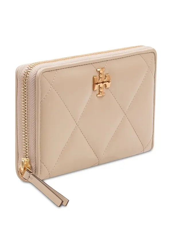 Tory Burch Continental Zip Wallet With Quilted Design - Light Stone