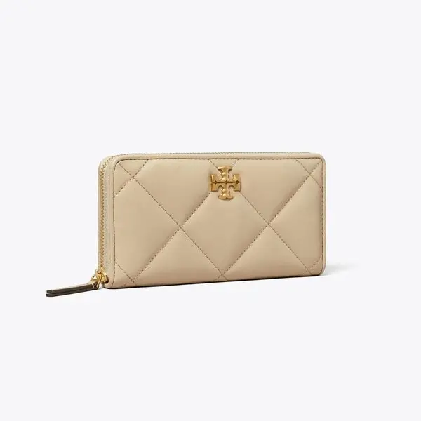 Tory Burch Continental Zip Wallet With Quilted Design - Light Stone