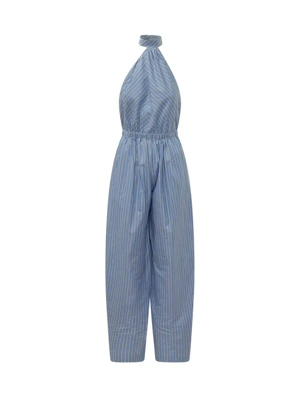 Andamane Halter Neck Striped Jumpsuit - Light Blue/saffron