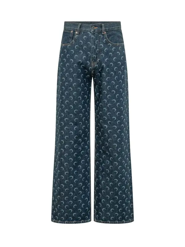 MARINE SERRE Straight Leg Jeans With Paint Detailing - Midnight Blue