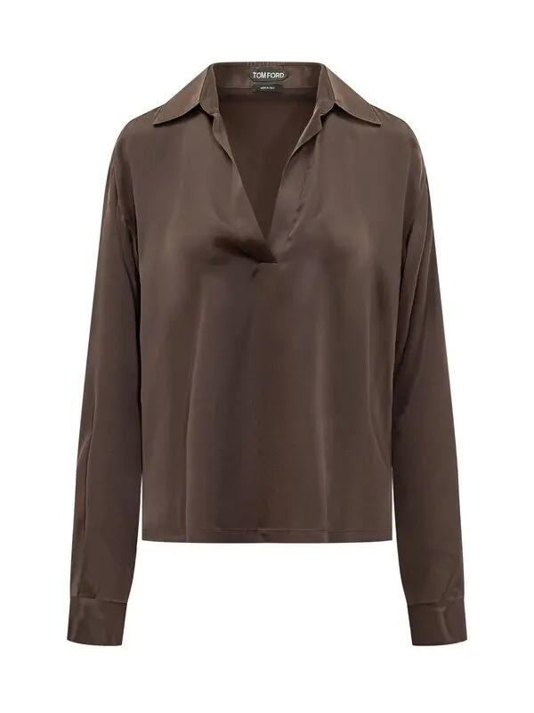 TOM FORD Silk Satin Polo - Espresso
