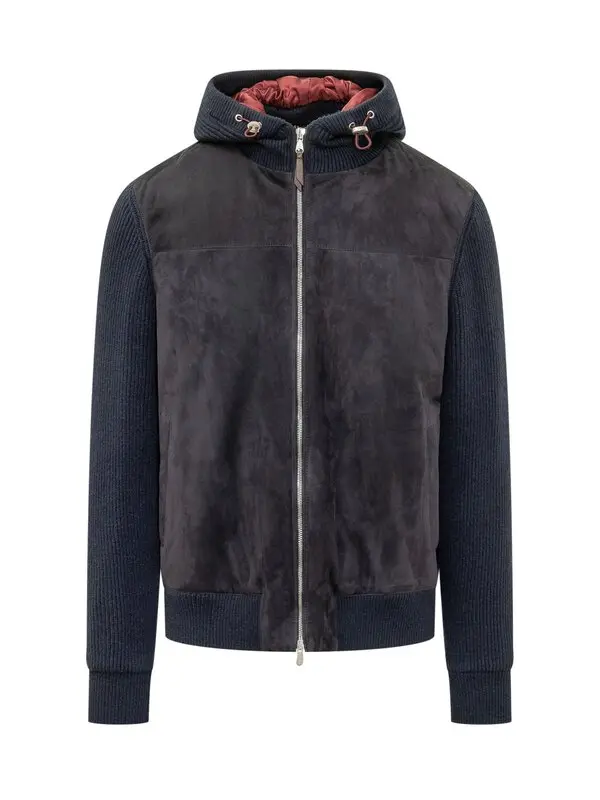 Brunello Cucinelli Paint-detail Leather Jacket For Fall/winter 2026 - Navy