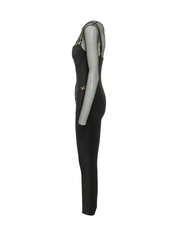 Elisabetta Franchi Mini Stylish Jumpsuit With Mesh Accents - Nero