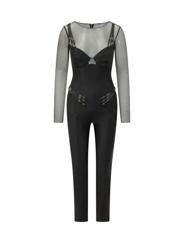 Elisabetta Franchi Mesh Accent Mini Jumpsuit - Nero