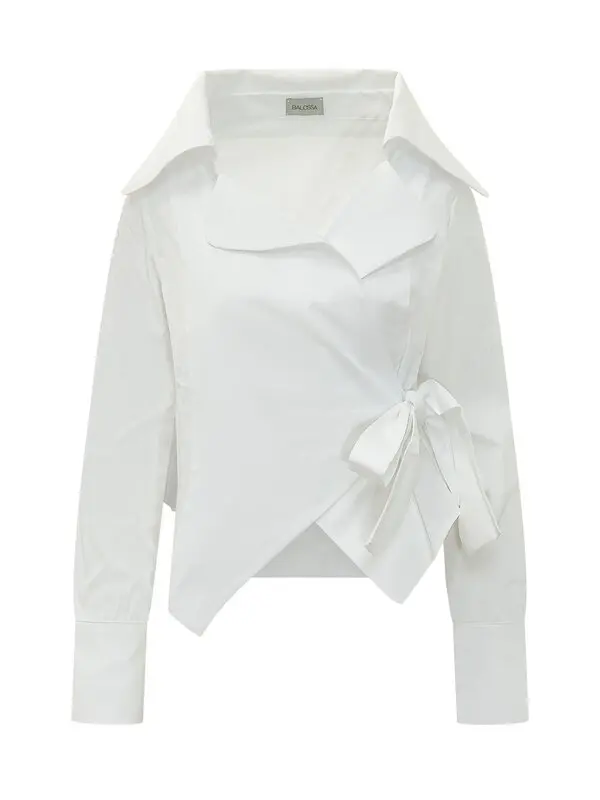 BALOSSA Wide Collar Button-up Shirt - White