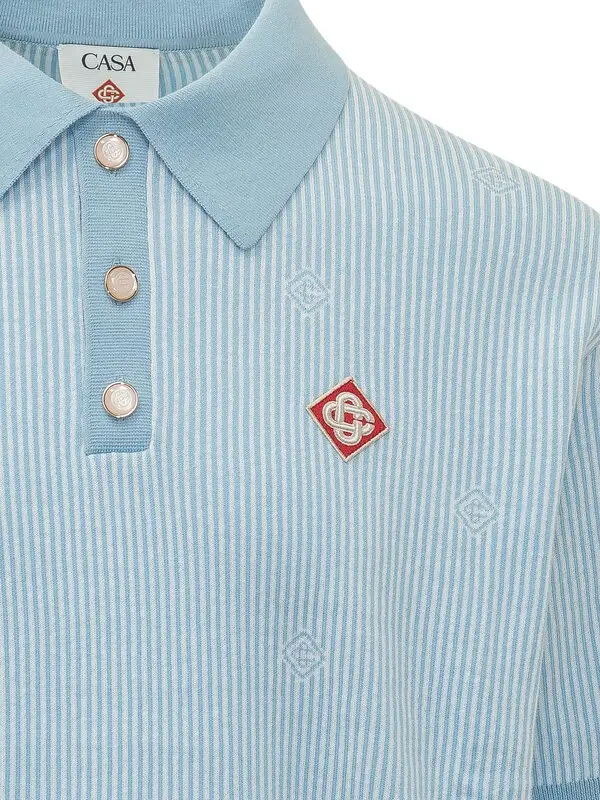 Casablanca Pinstriped Mini Polo Shirt - Light Blue