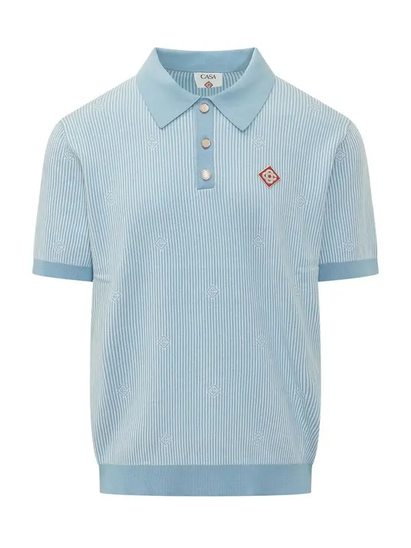 Casablanca Pinstriped Mini Polo Shirt - Light Blue