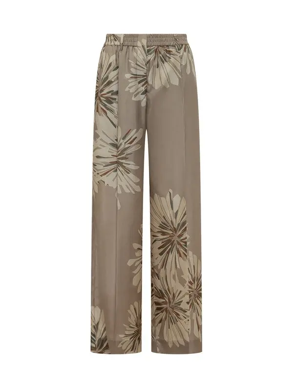 Brunello Cucinelli Stamped Floral Silk Trousers - Kaki
