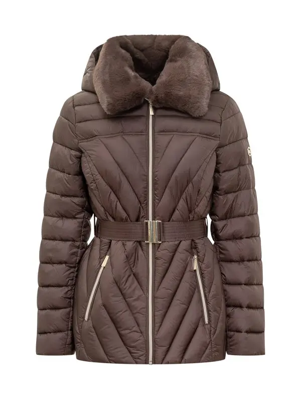 Michael Kors Down Jacket With Belt And Fur Collar