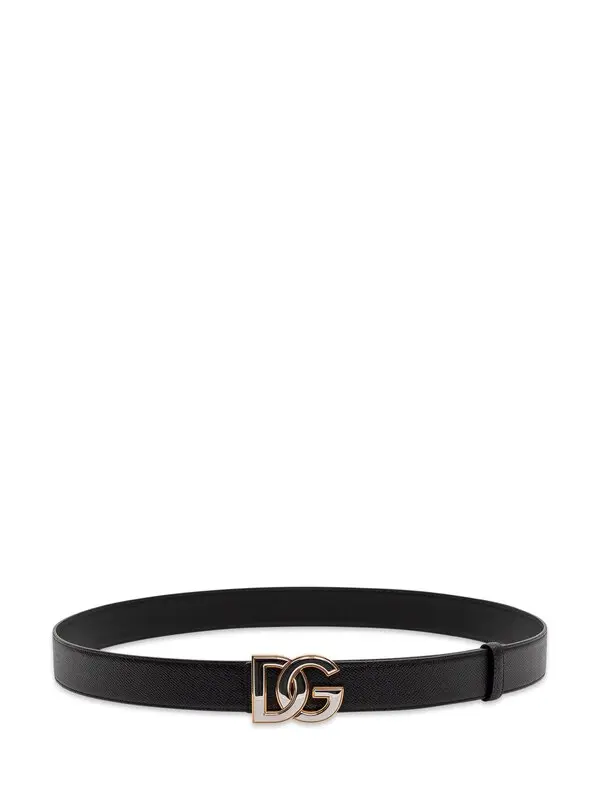 Dolce & Gabbana Classic Leather Belt With Iconic Buckle - Nero/nero