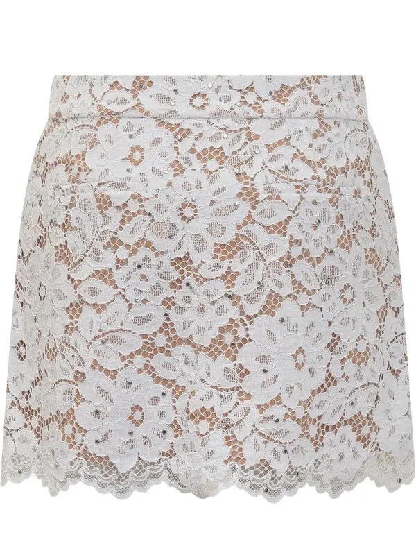 Michael Kors Mini Skirt With Floral Lace And Studded Details - White