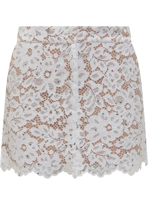 Michael Kors Floral Lace Studded Mini Skirt - White