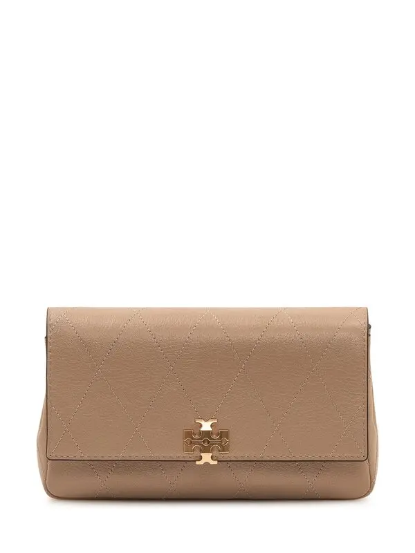 Tory Burch Chain Wallet 100% Cow Leather - Soft Cement