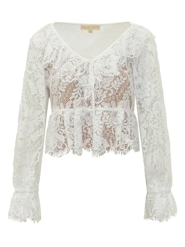 Michael Kors Long Sleeve Lace Top - White