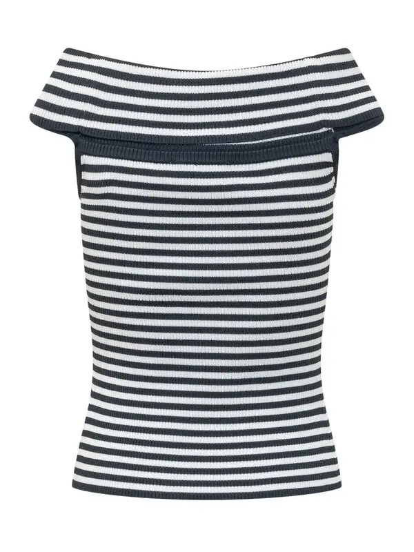 Michael Kors Mini Striped Knit Top With Boat Neck - Midnightblue