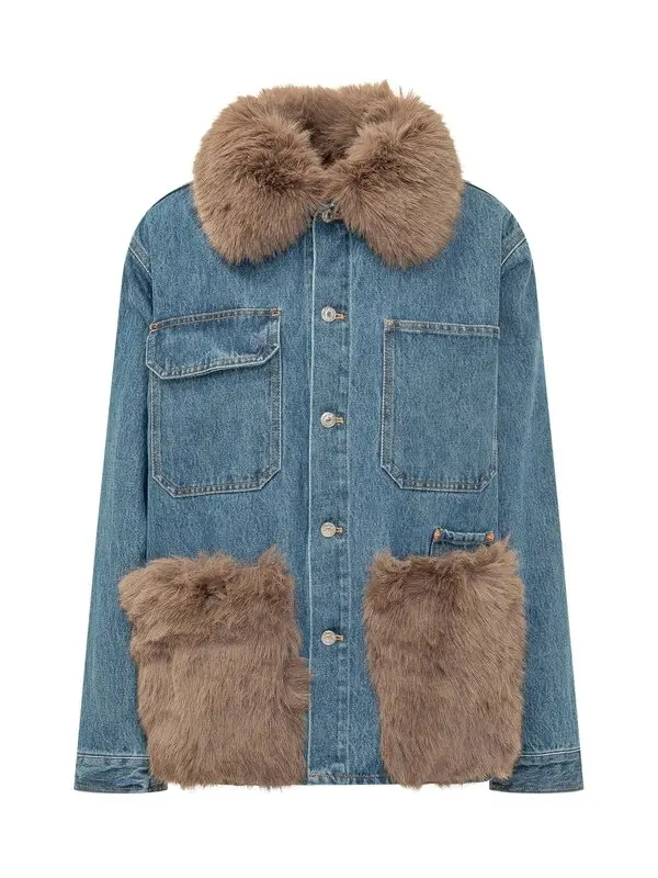 AVA ADORE Fur Trimmed Worker Denim Jacket