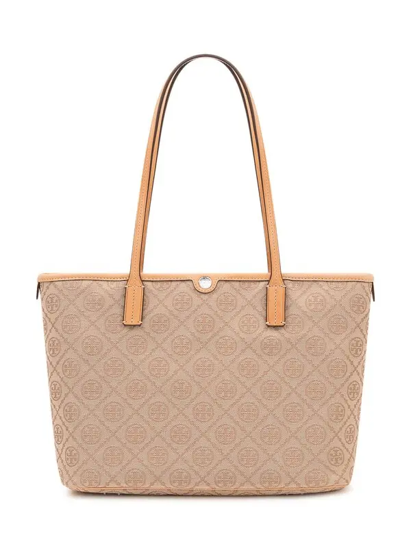 Tory Burch Monogram Zip Tote Handbag - Flax