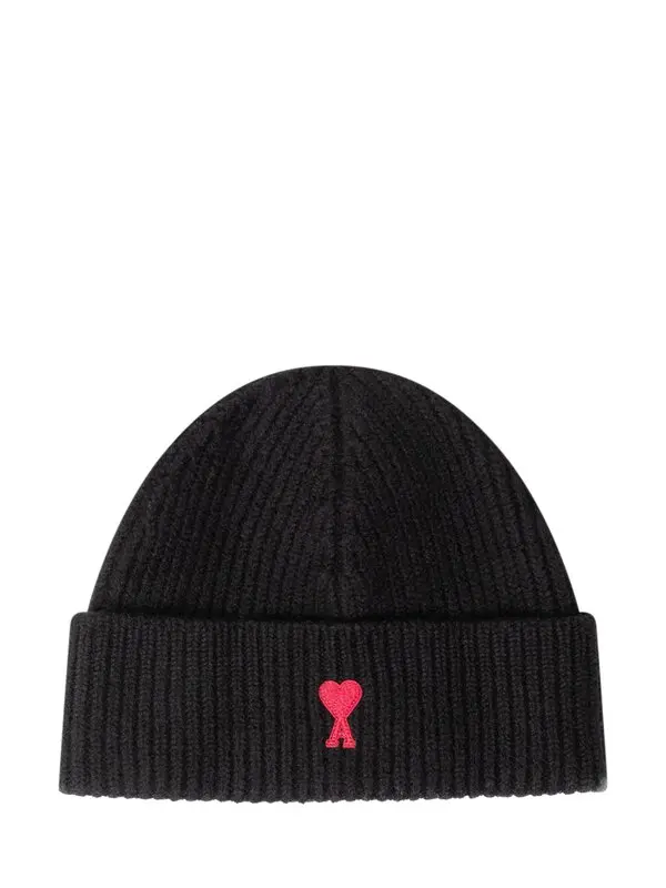 AMI Paris Beanie With Adc Detail - Black/red