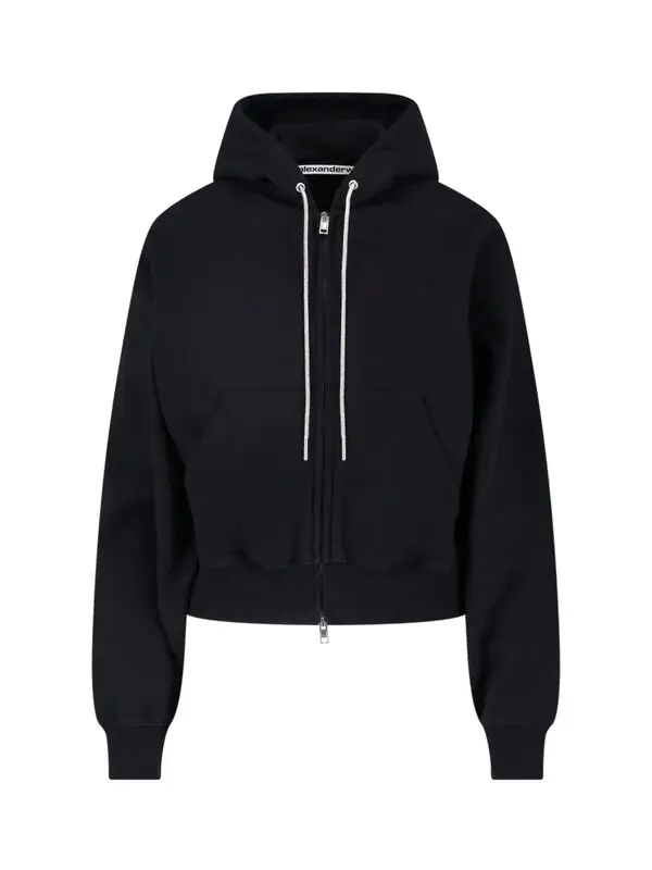 Alexander Wang Cropped Zip-up Hoodie - Black