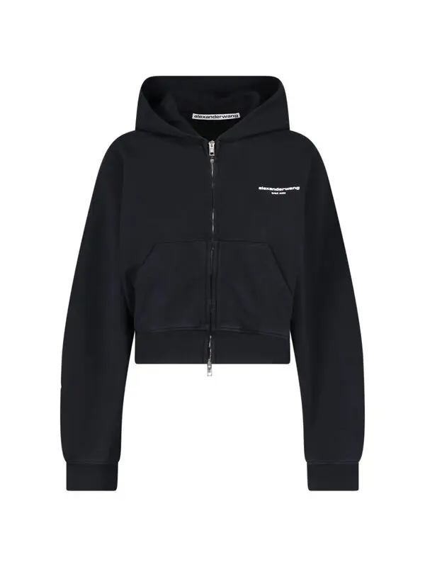 Alexander Wang Cropped Zip-up Hoodie - Black
