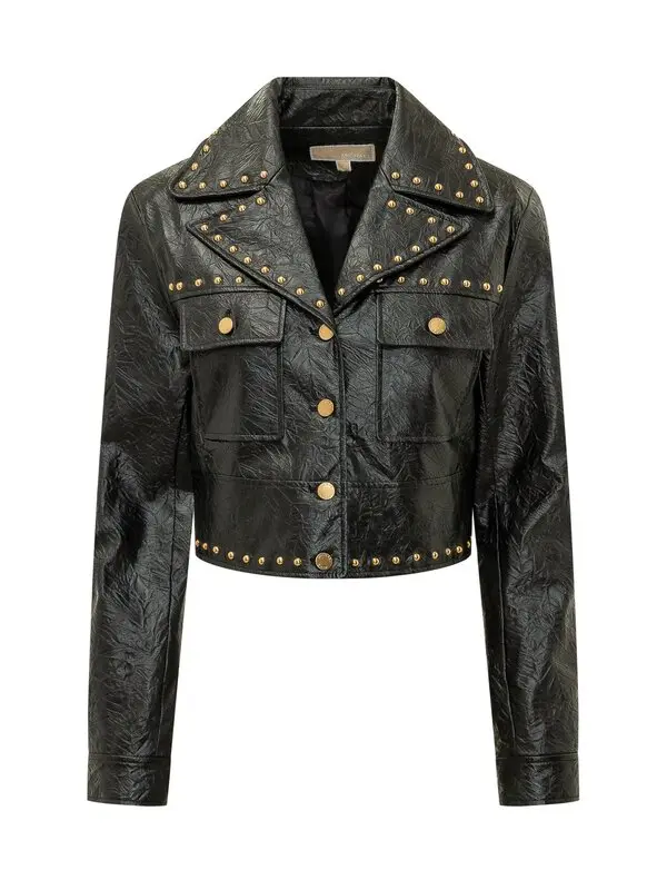 Michael Kors Studded Faux Leather Jacket - Black
