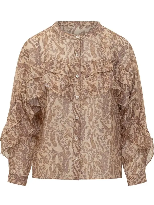 Ba&sh Printed Ruffled Shirt - Ecru
