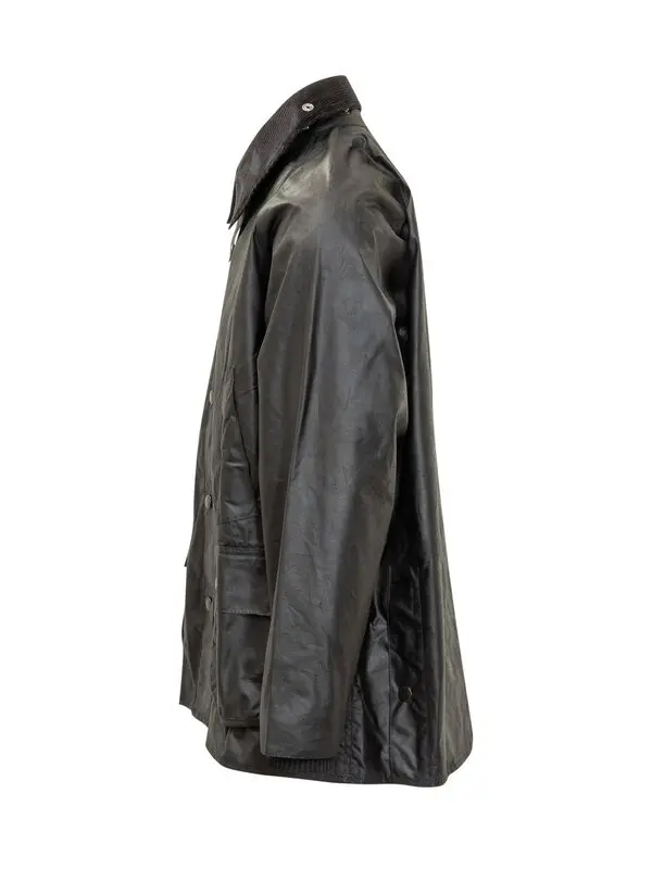 Barbour Waxed Cotton Jacket With Velvet Collar And Pocket - Black