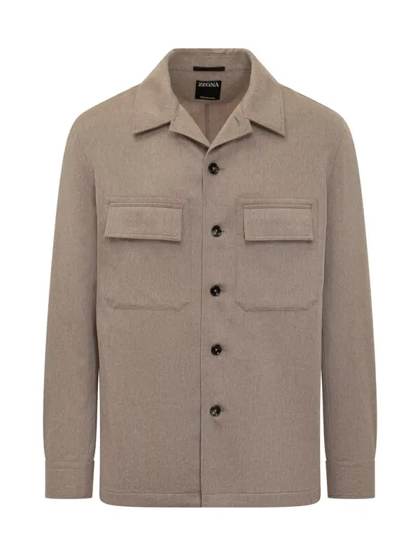 Zegna Cashmere Overshirt With Pocket - Beige