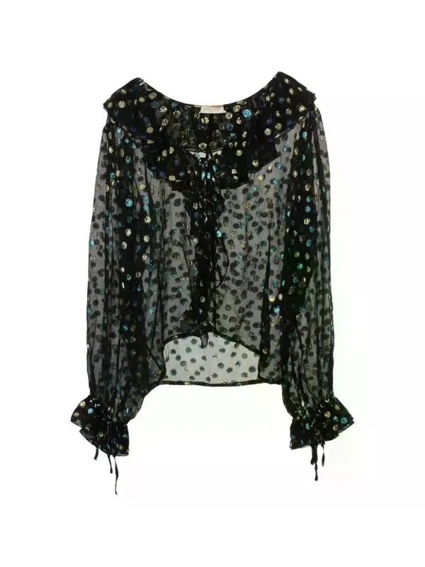 Saint Laurent 2010s Polka-dot Frill-trim Blouse - Black