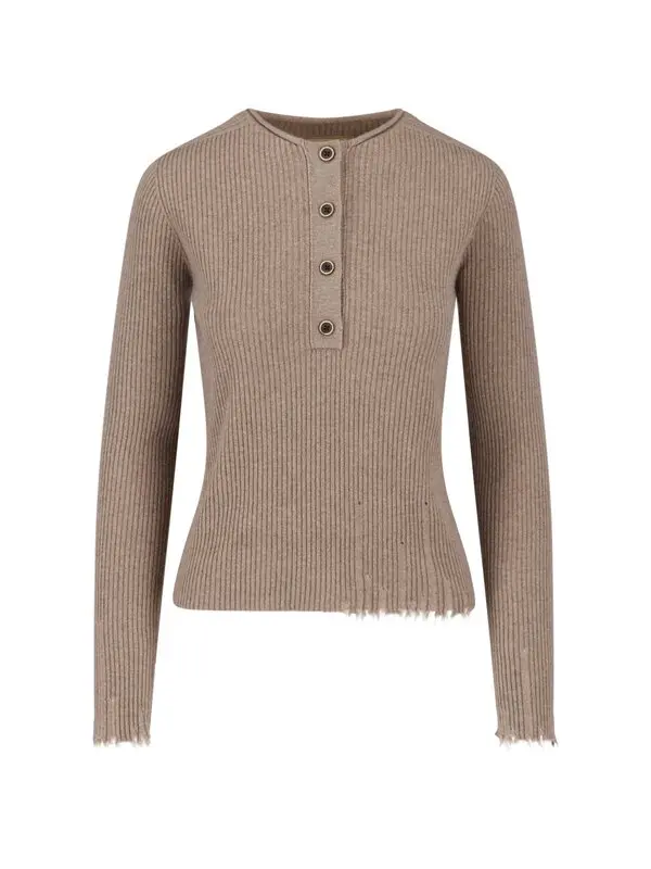 UMA WANG Ribbed Cashmere Henley Sweater - Beige