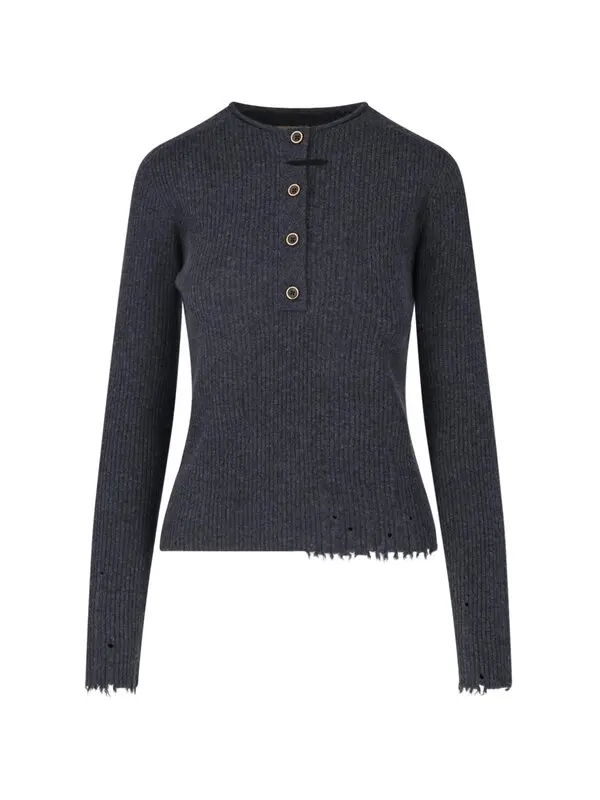 UMA WANG Ribbed Cashmere Henley Sweater - Grey