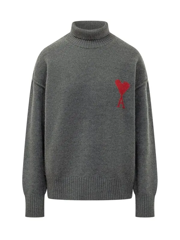 AMI Paris Funnel Neck Sweater - Gris Chine