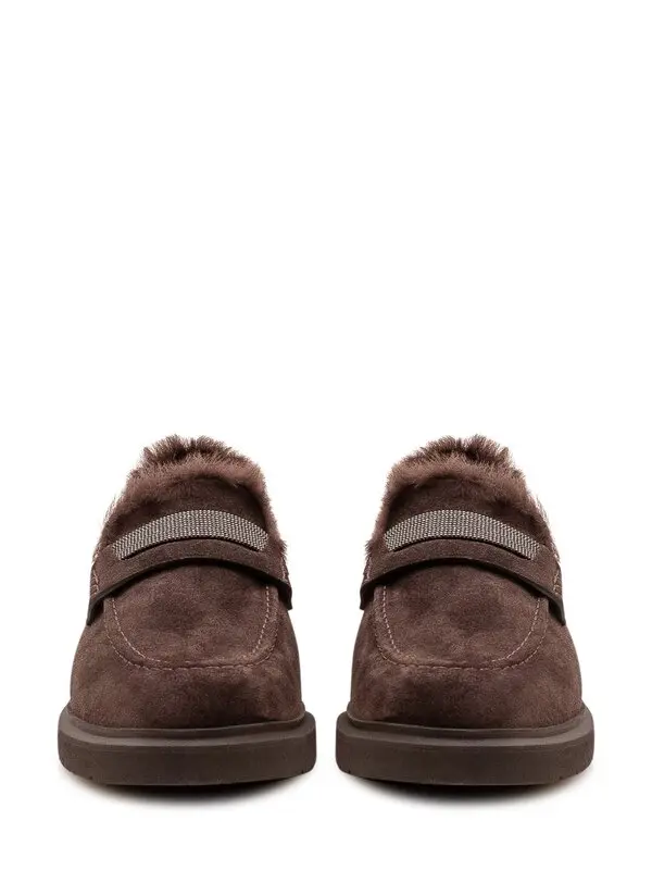 Brunello Cucinelli Suede Loafer With Shearling Trim - C9795