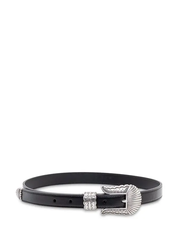 KATE CATE Thin Kim Belt With Engraved Buckle - Black