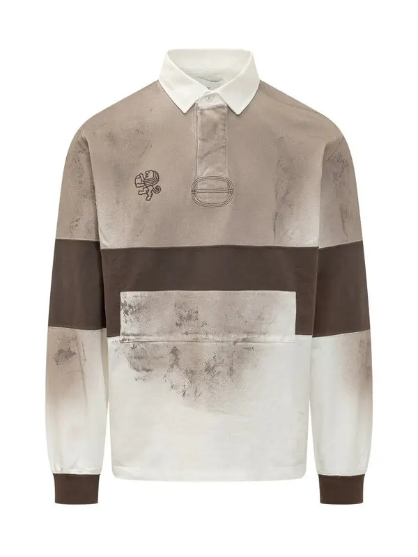 WOC Striped Polo Shirt With Collar - Offwhite