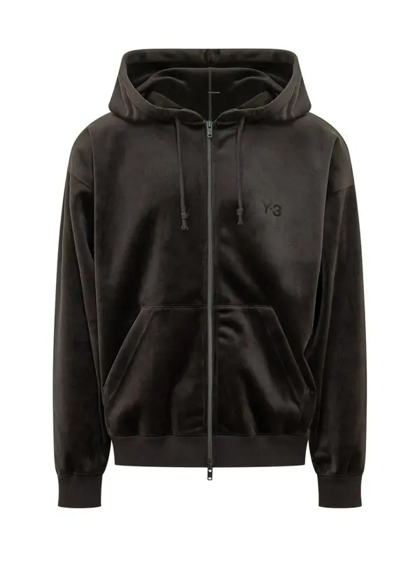Y3 Zip-front Velvet Hoodie - Black