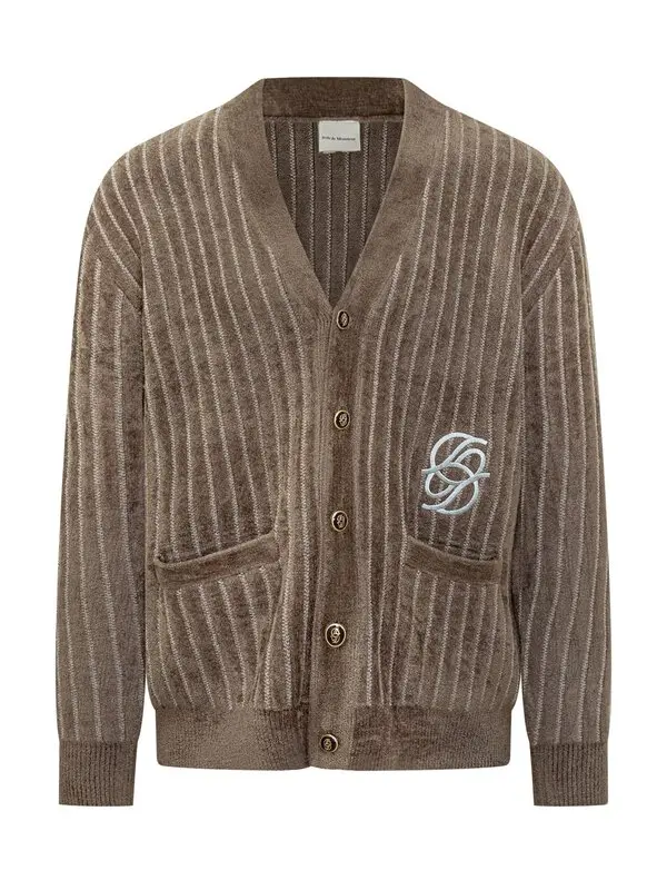 Drole De Monsieur Classic Striped Cardigan With Logo - Kaki
