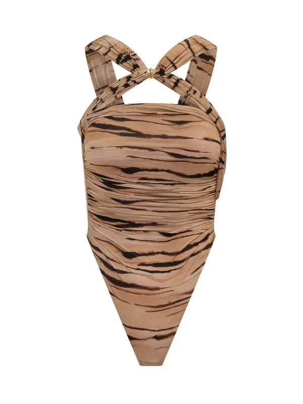 Elisabetta Franchi Elegant Bodysuit With Paintline Detail - Cammello